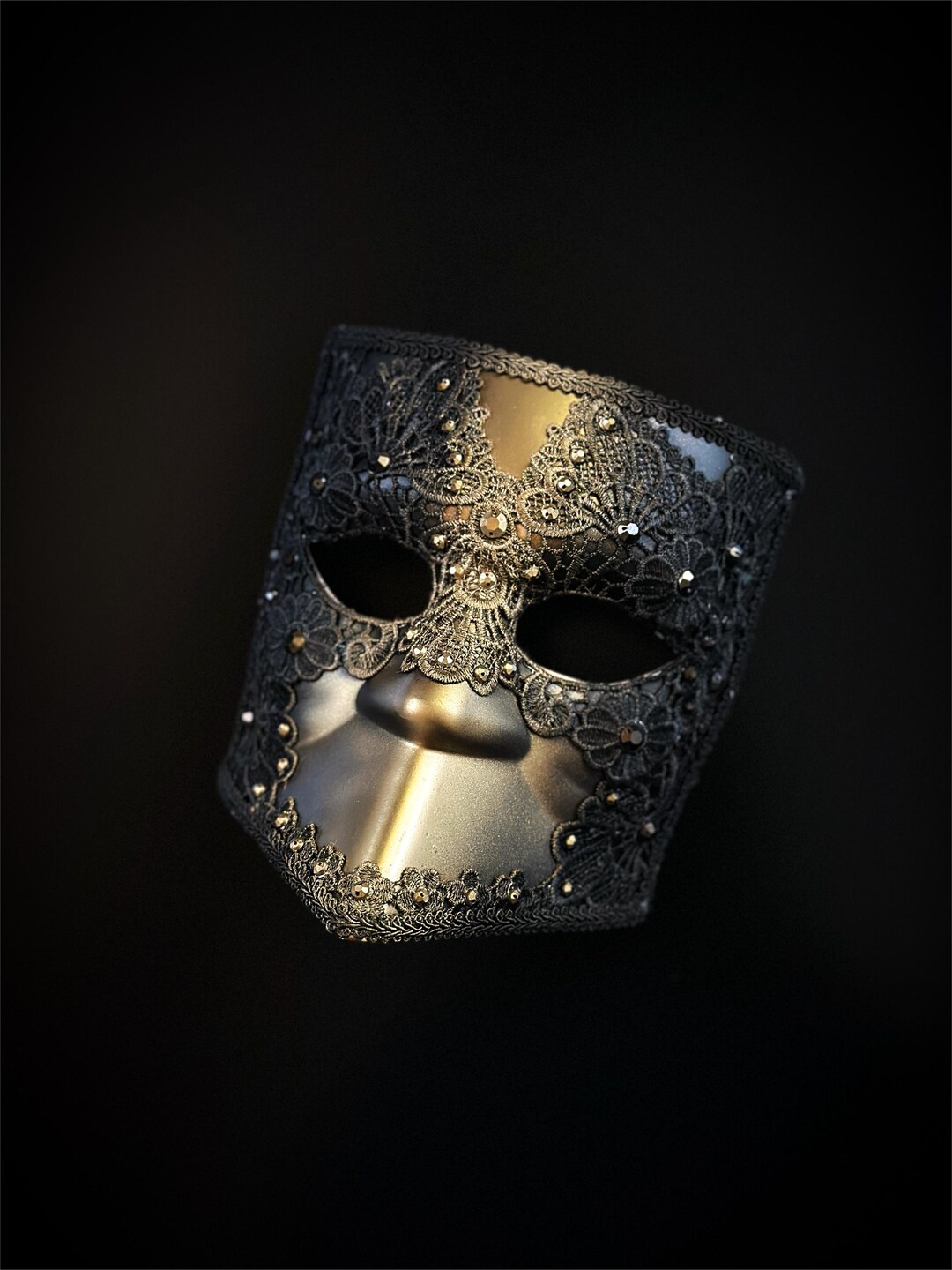 Gold Bauta Mask, Gold Mens Masquerade Mask, Full Face Venetian Mask ...