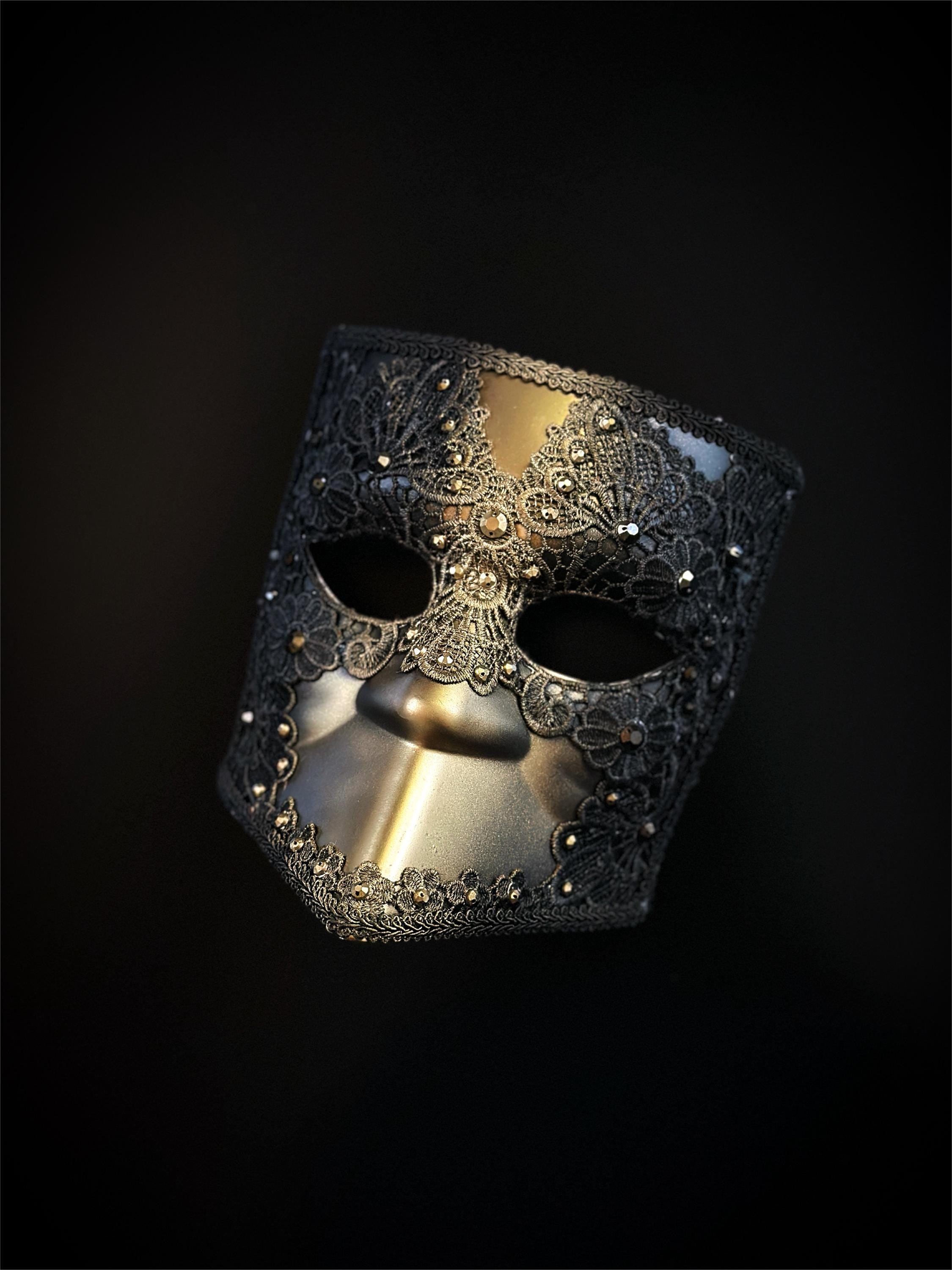 Gold Bauta Mask, Gold Mens Masquerade Mask, Full Face Venetian Mask ...