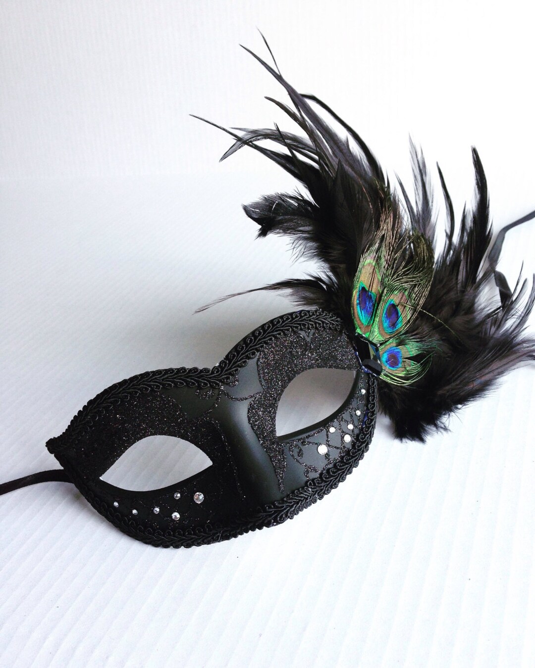 Simple Black Feather Mask Womem Masquerade Ball Mask With Glitter and ...