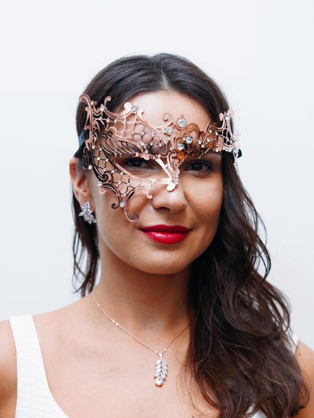 Rose Gold Masquerade Mask Womens Masks Venetian Metal Mask Phantom Half ...