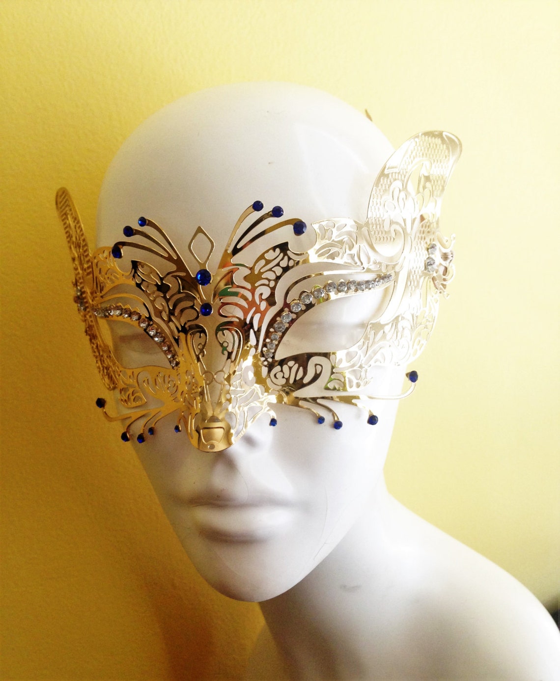 Gold and Sapphire Studded Fox Masquerade Mask for Women | Etsy