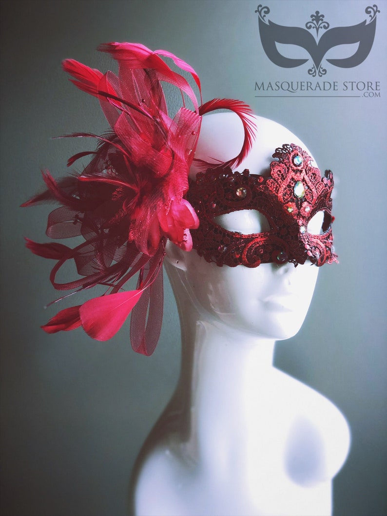 Stunning Red Masquerade Mask Women Feather Mask Masked Ball - Etsy