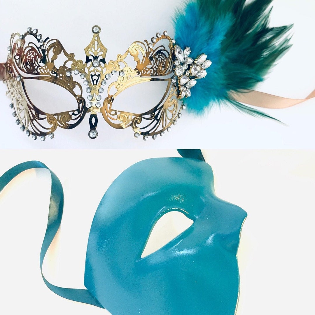 Teal Turquoise Masquerade Masks, Couples Mask Pair - Etsy