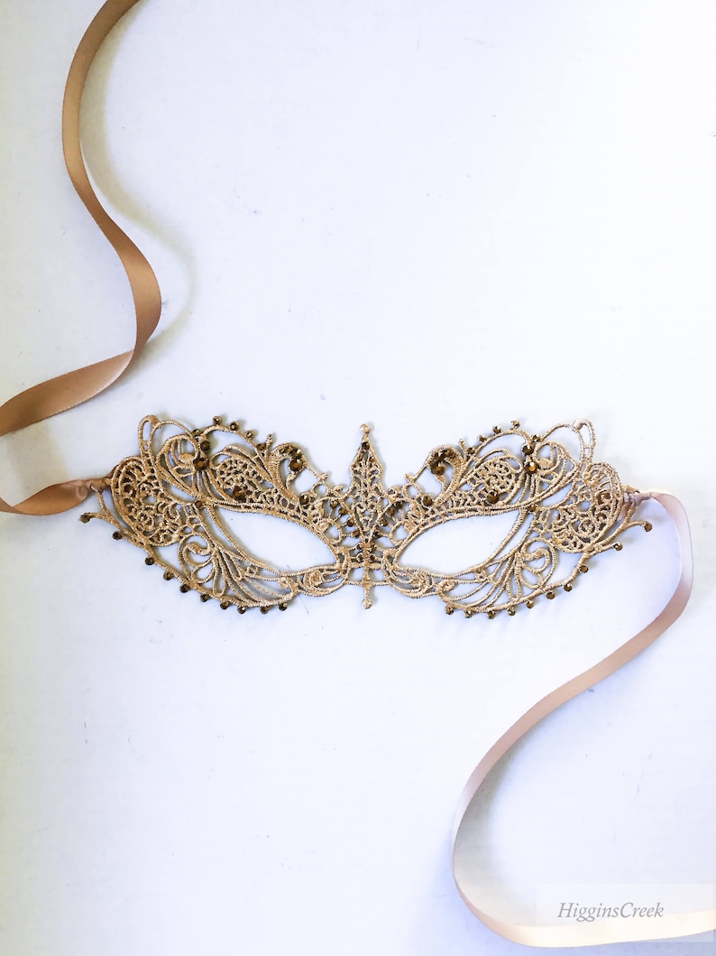 Lace Masquerade Mask for Women – Blue Gold Jeweled Costume Mask With ...