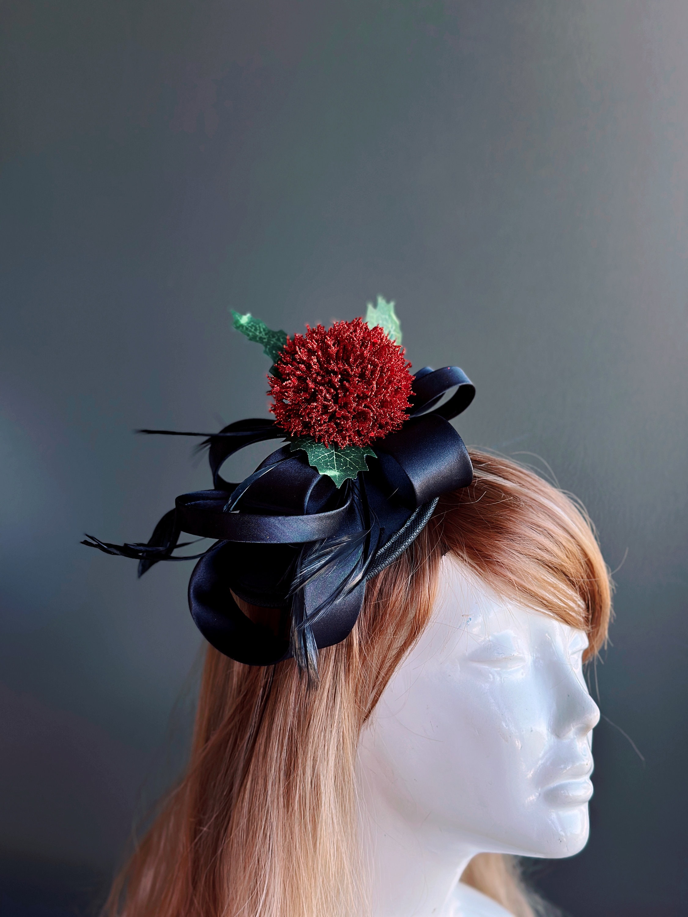 Classic Holiday Hat - Red Carnation and Holly Leaves - Etsy