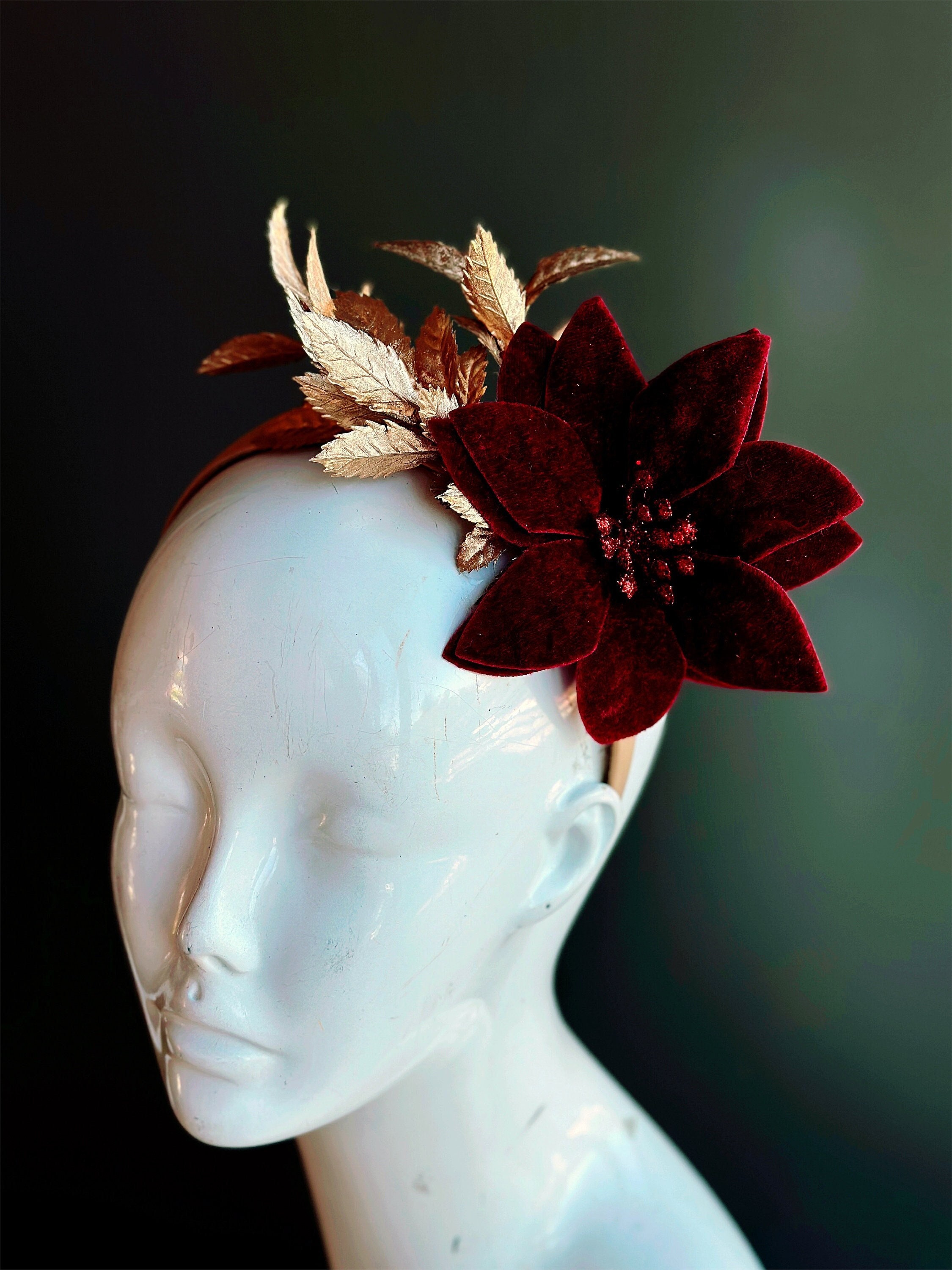 Poinsettia Headband - Christmas Red Flower and Gold Leaves - Etsy
