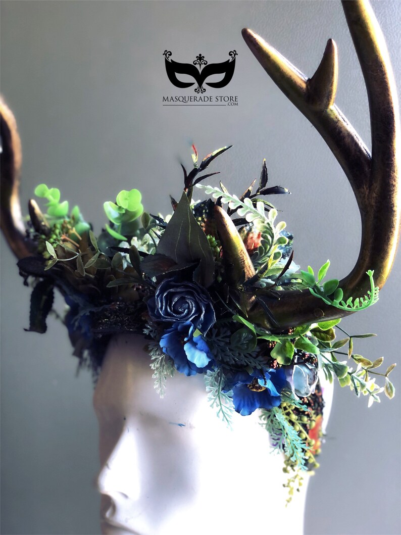 Nature Headpiece With Horns Deer Antler Headdress Pagan - Etsy
