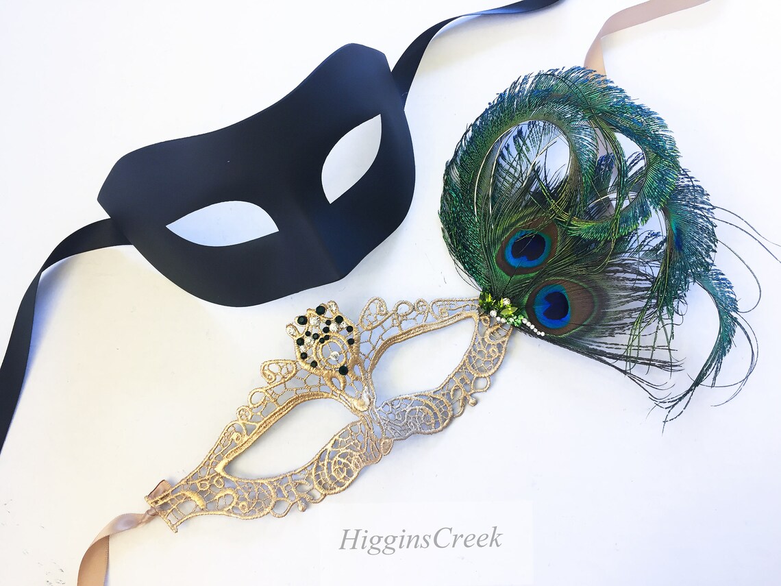 Masquerade Ball Couples Mask Set Gold Black Emerald Green - Etsy