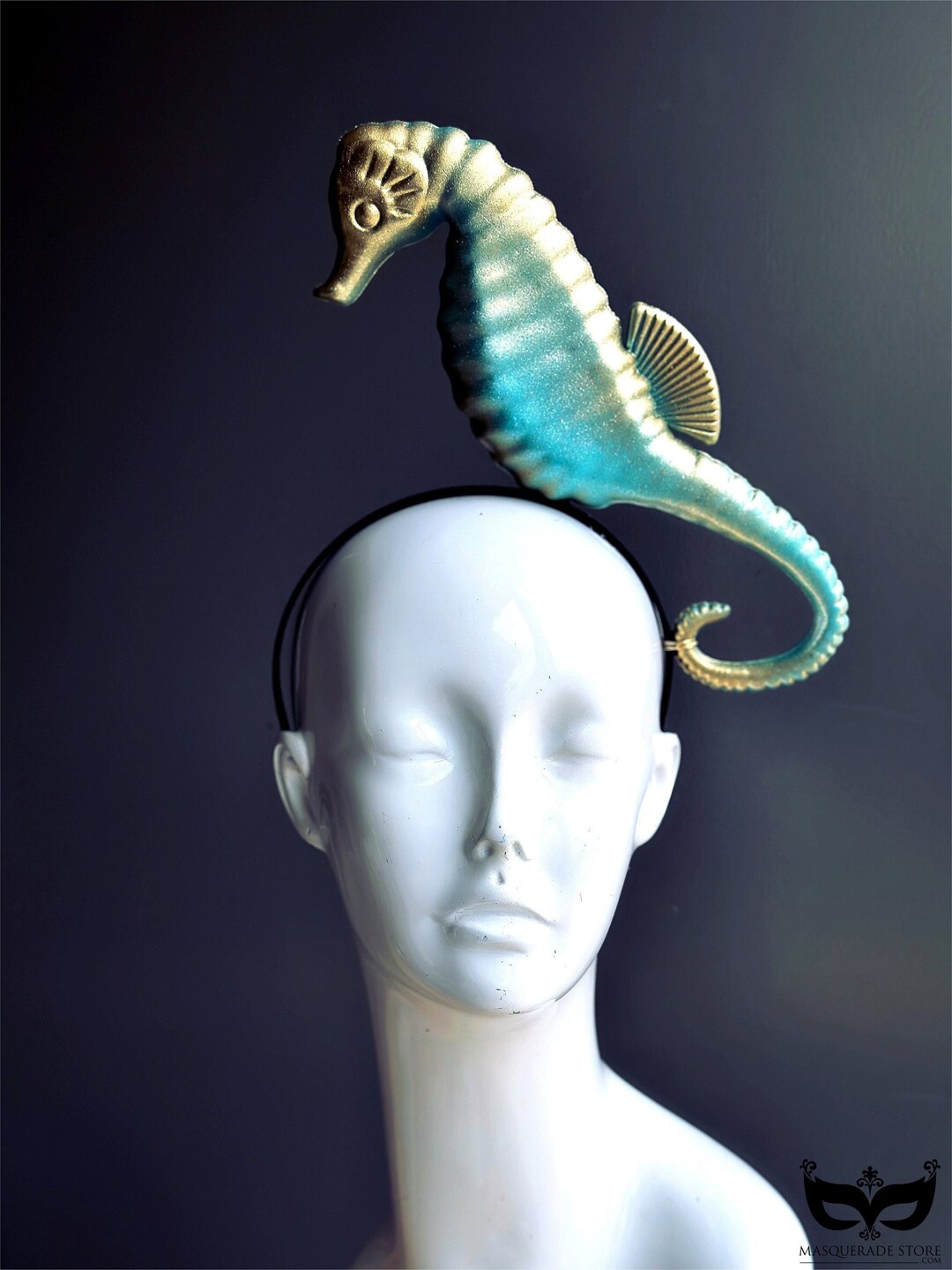 Gold Turquoise Sea Horse Headband, Sea Creature Headpiece, Seafood ...