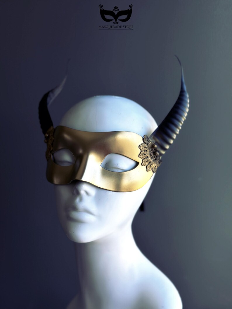 Mens Gold Devil Horn Masquerade Mask for Halloween Cosplay, Mens Demon ...