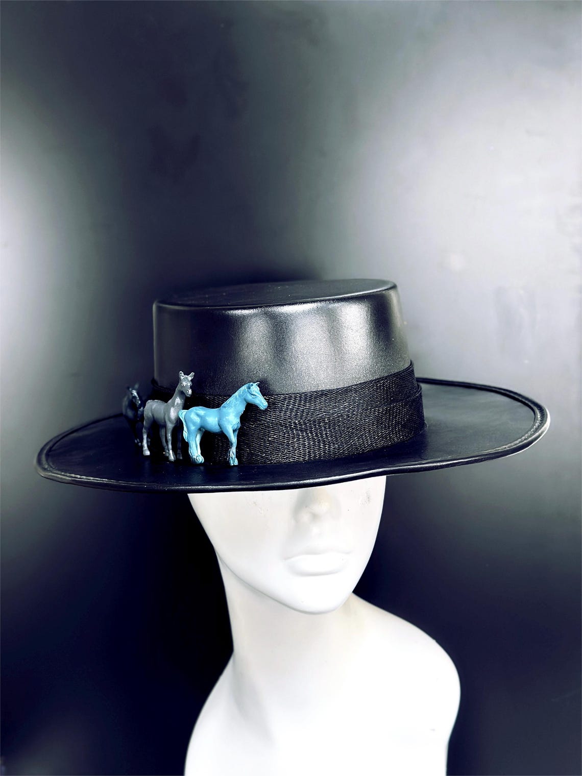 Horse Lovers Hat Black Hats Wide Brim Hat Faux Leather Pleather Mustang ...