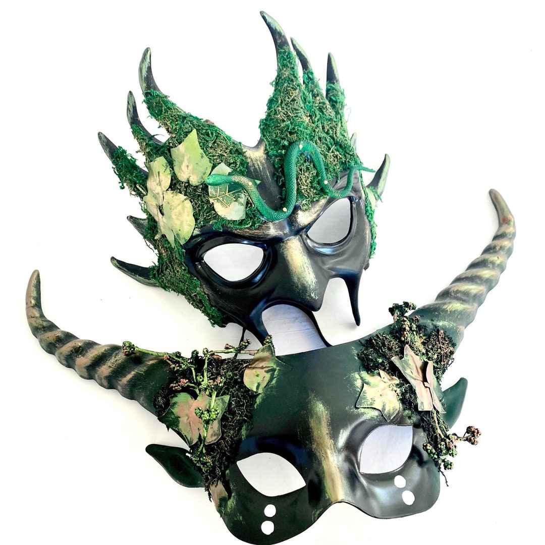 Masquerade Masks Couples Forest Theme Animal Masks Goblin Mask Horn ...