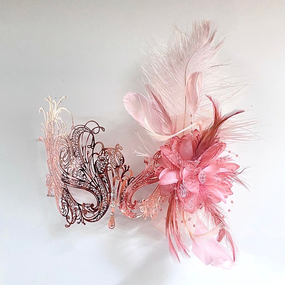 Rose Gold Masquerade Mask With Peachy Pink Feathers Party Ball Masks - Etsy