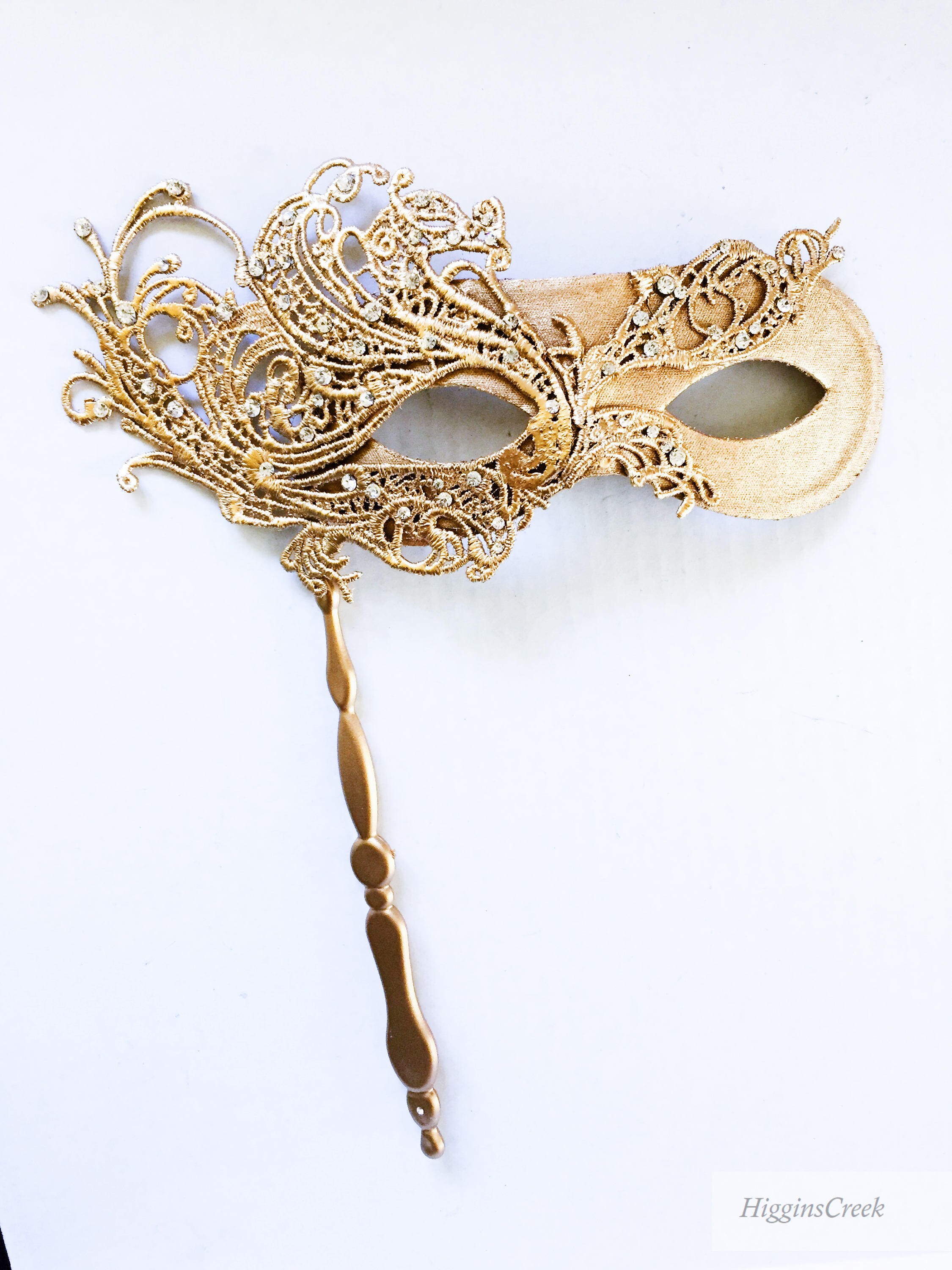 Black Stick Masquerade Mask With Handheld Stick and Rhinestones, Luxury ...