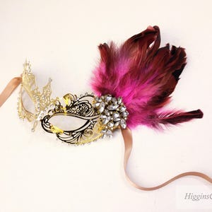 Gold Metal Masquerade Mask With Feathers and Rhinestones for Women - Etsy