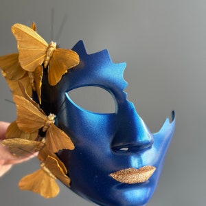 Half Face Whimsical Gold Butterfly Blue Masquerade Mask - Etsy
