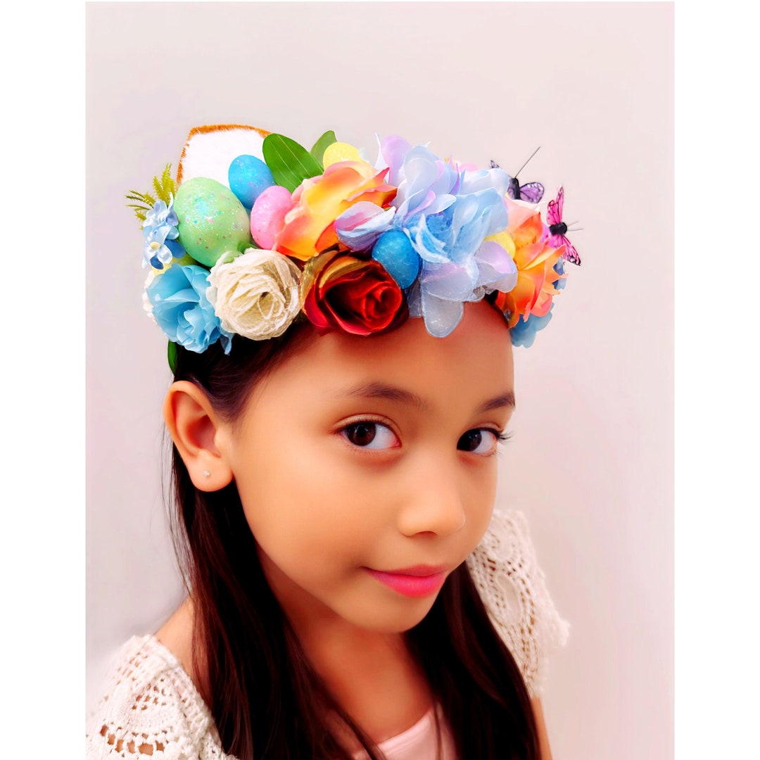 Easter Headband Kids Bunny Ears Whimsical Forest Flower Crown Easter ...
