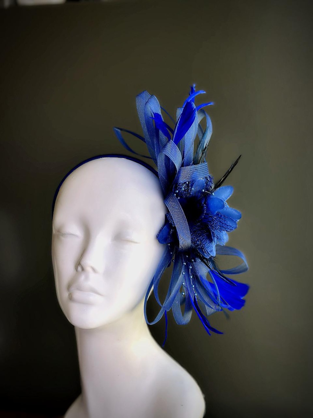 Blue Tulle Feather Fascinator Hat Blue Hairpiece Feather Hairclip Blue ...