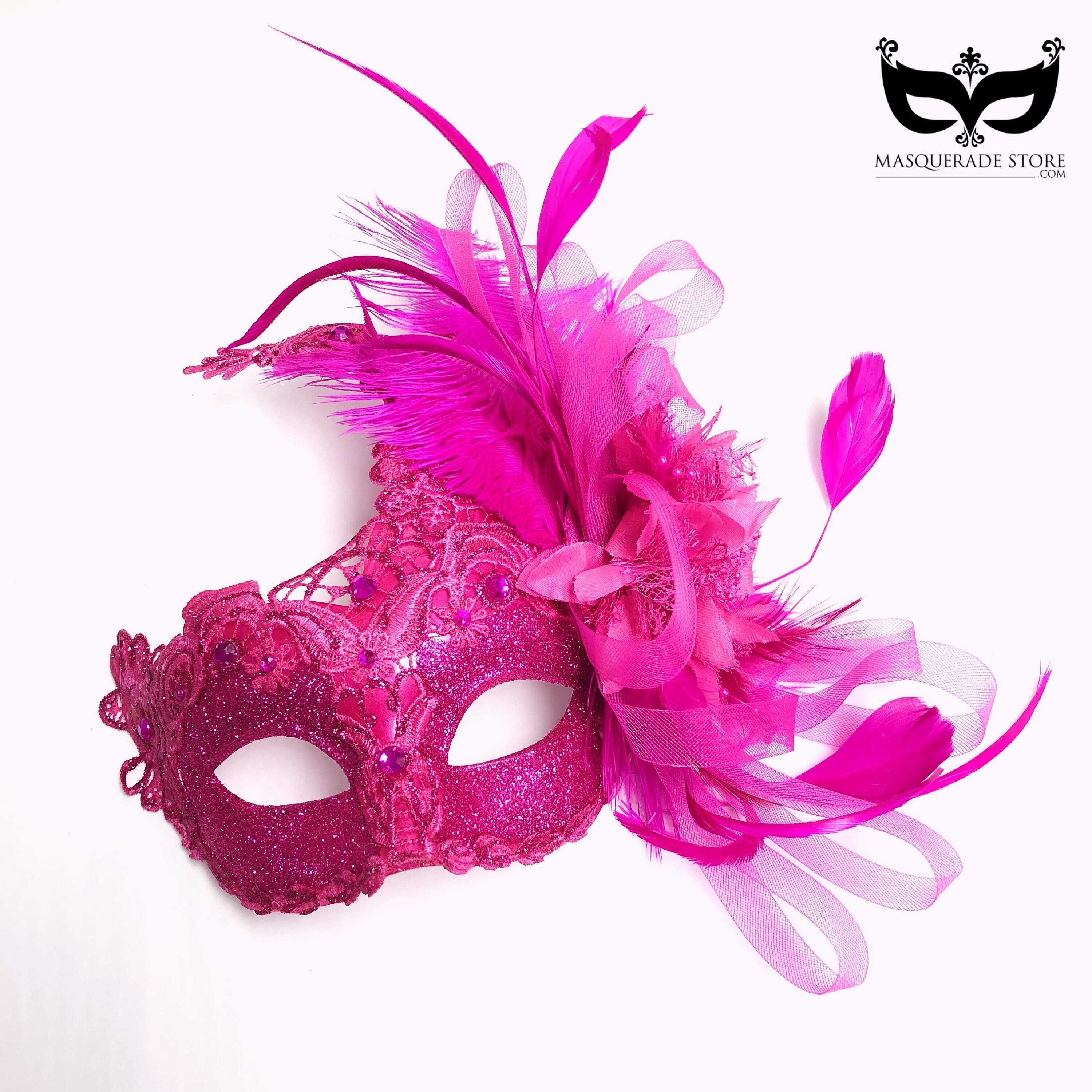 Pink Mardi Gras Masquerade Mask, Feather Mask, Masquerade Party, Womens ...