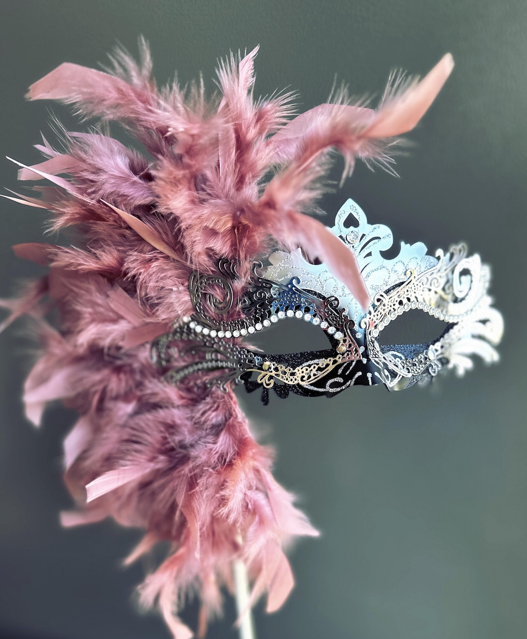 Blush Pink Masquerade Mask With Stick Masquerade Masks Blush Pink ...