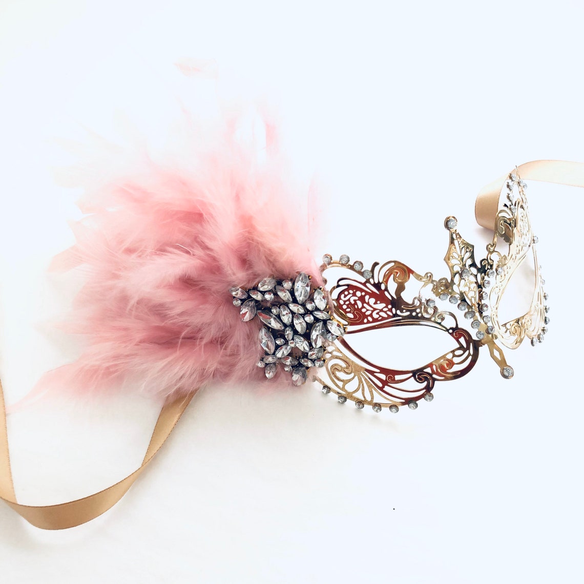 Blush Pink Women Masquerade Mask Feather Light Pink Women Face - Etsy