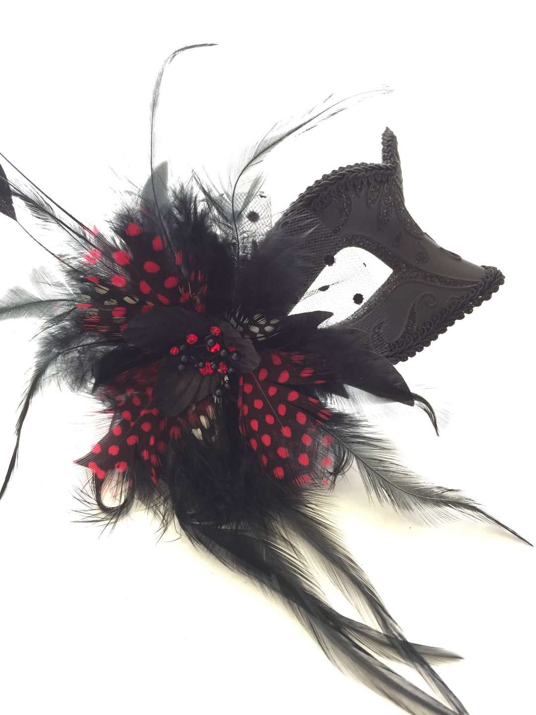 Masquerade Mask- Black Masquerade Mask- Red Feather Mask- Mayors Masked ...