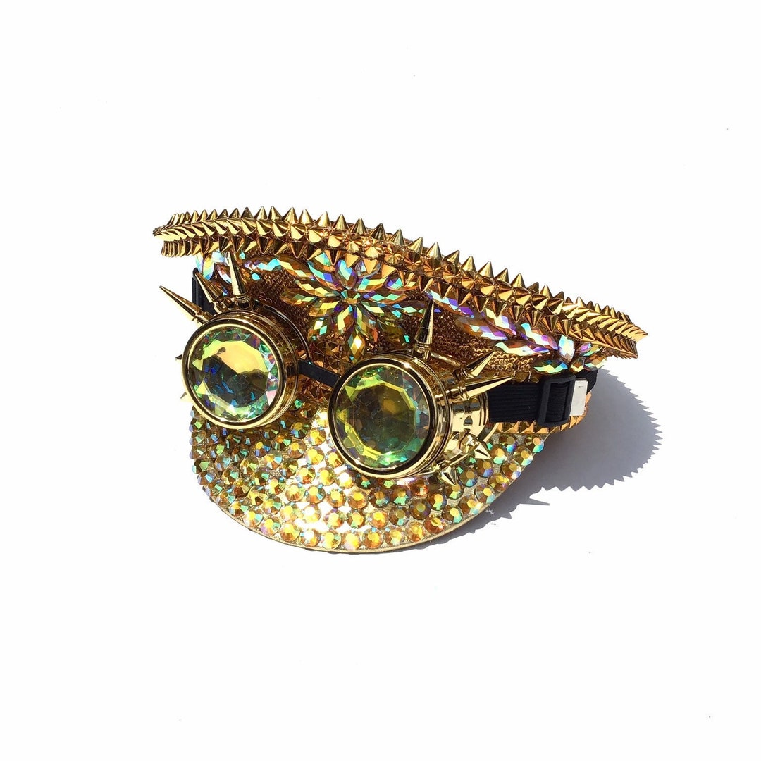 Silver Rave Captain Hat With Steampunk Goggles Silver Sequin - Etsy