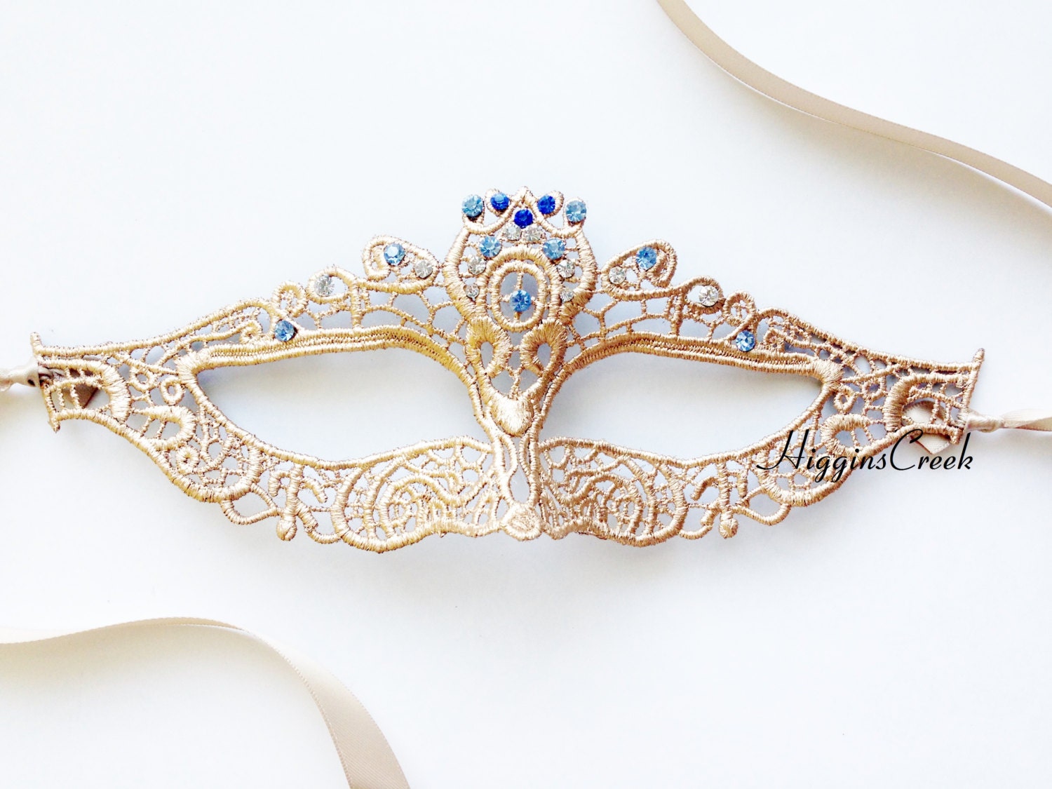 Gold Lace Masquerade Mask With Sapphire Rhinestones - Etsy