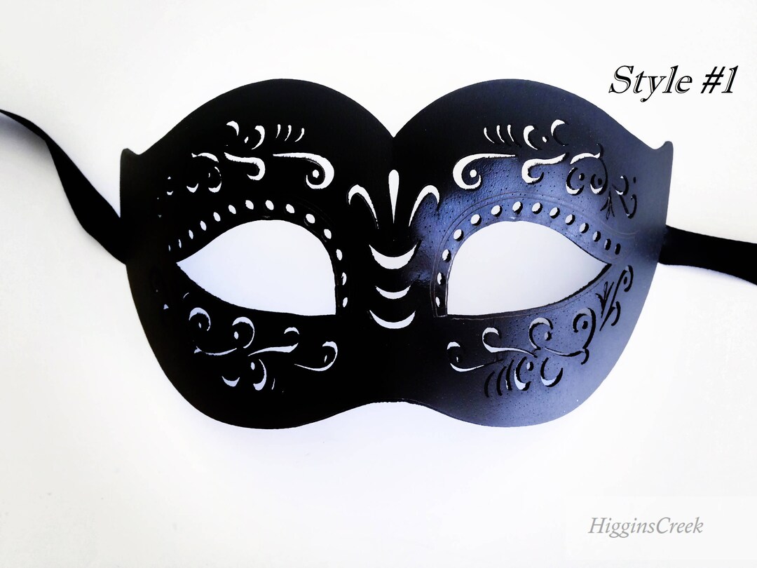 Mens Vegan Leather Mask With Scroll Design - Faux Leather Unisex Mask ...