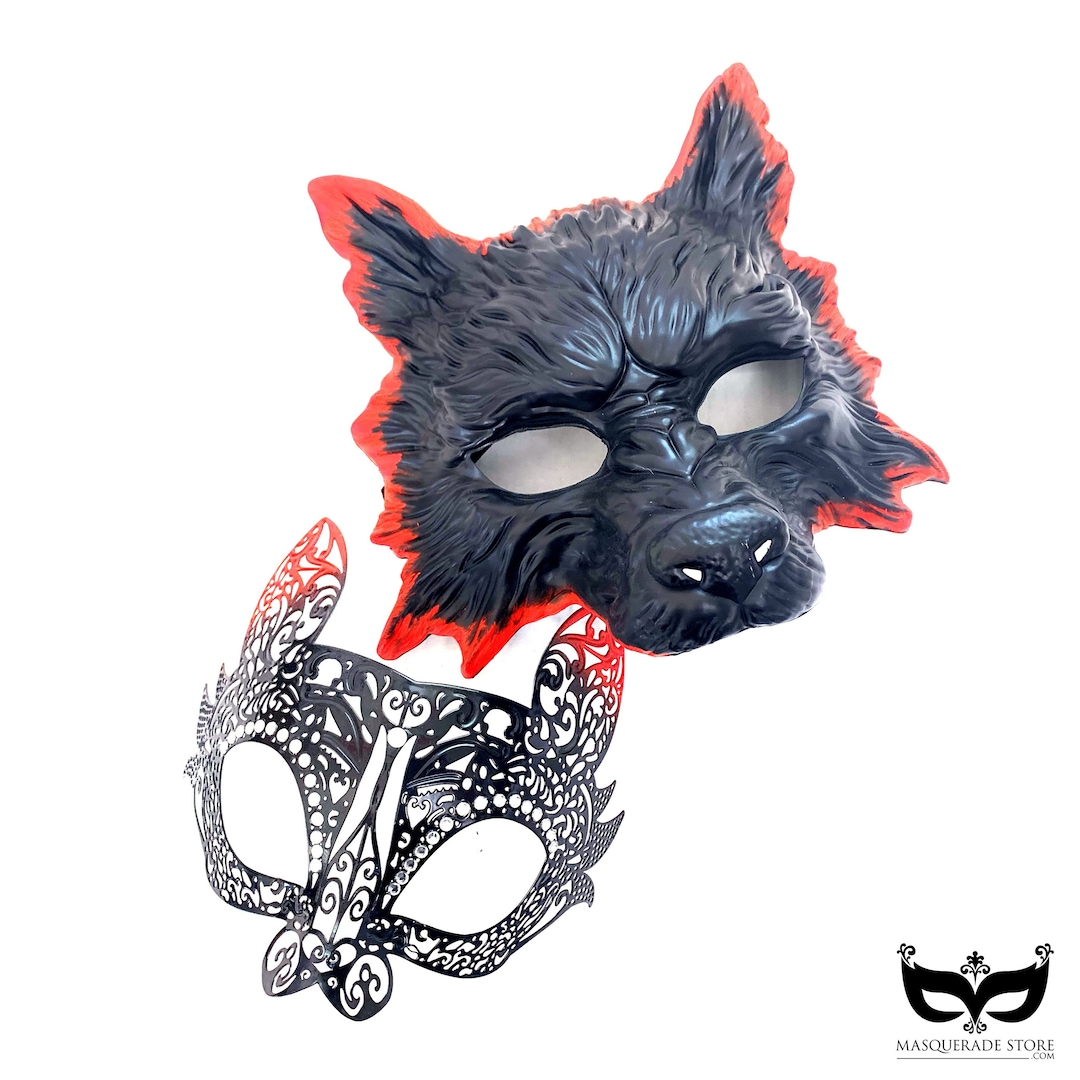 Black/red Animal Masquerade Mask Pair - Cat & Wolf - Etsy