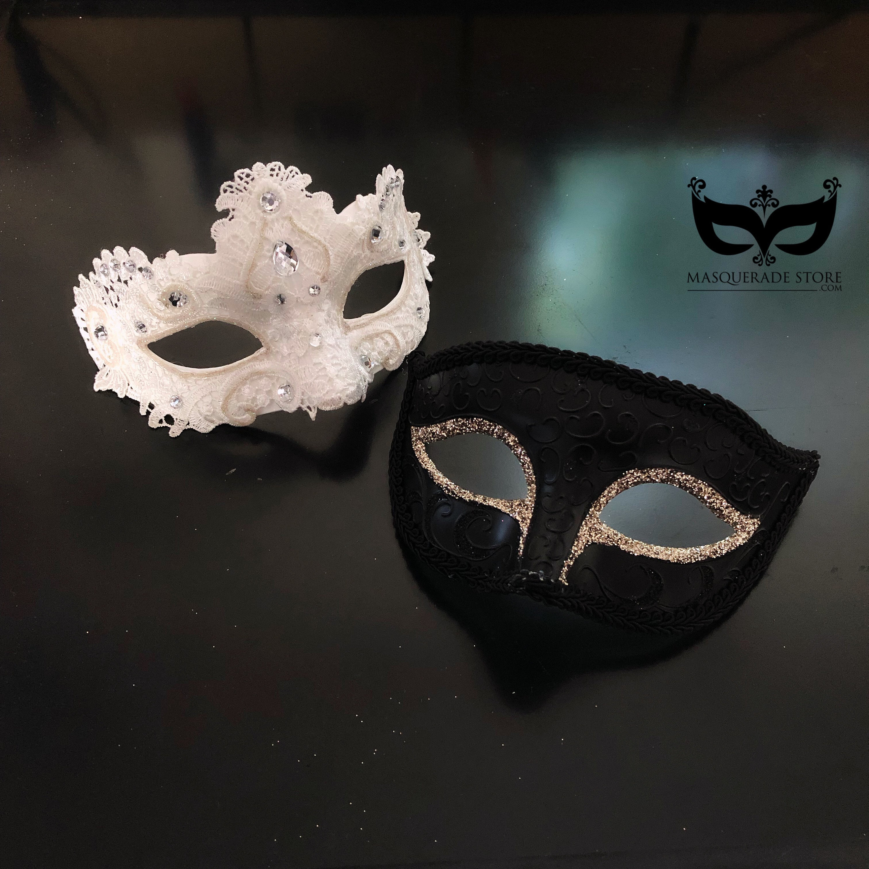 Black White Gold Couples Masks, Weddings, Prom Masks, Costume Party ...