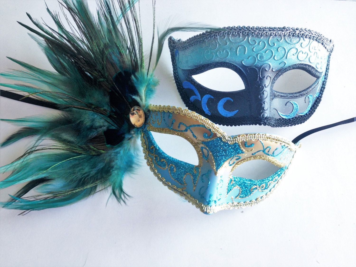 Silver And Teal Masquerade Masks For Prom
