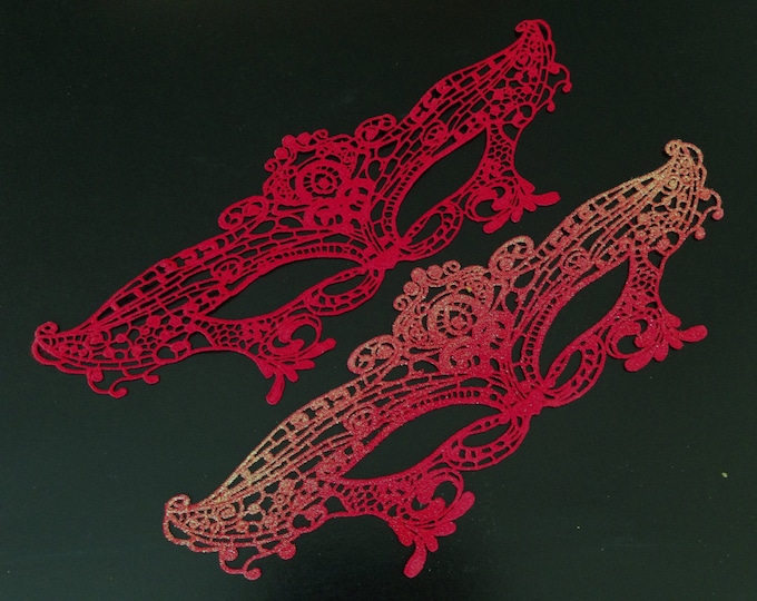Sequined Red Masquerade Mask With Rhinestones and Embroidery ...