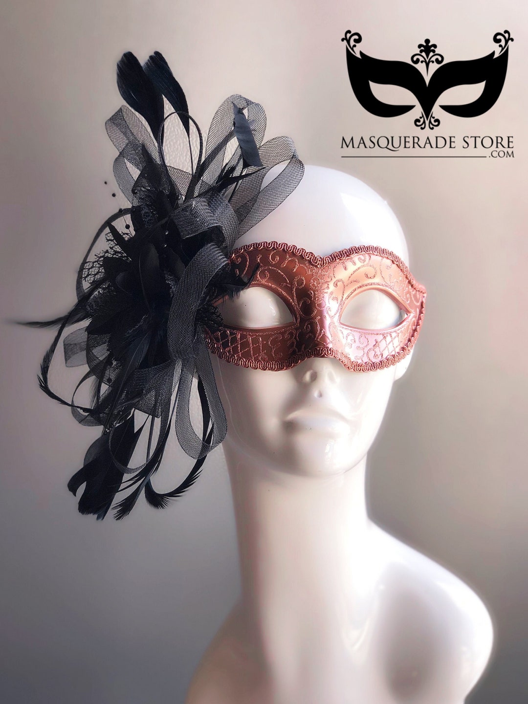 Rose Gold Women Filigree Masquerade Mask Beautiful Black Floral ...