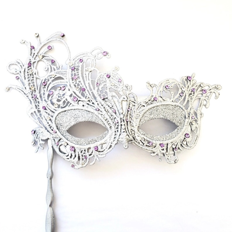 Silver Masquerade Masks Luxury Stick Masquerace Mask Woman - Etsy