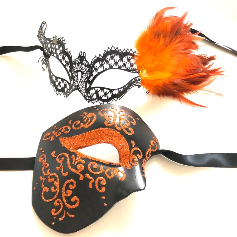 Burnt Orange Masquerade Mask Set Couples Masquerade Party | Etsy