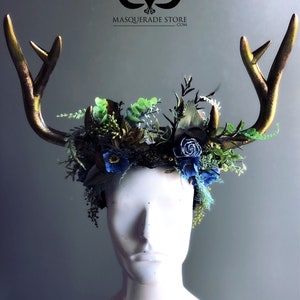 Nature Headpiece With Horns, Deer Antler Headdress, Pagan Samhain ...