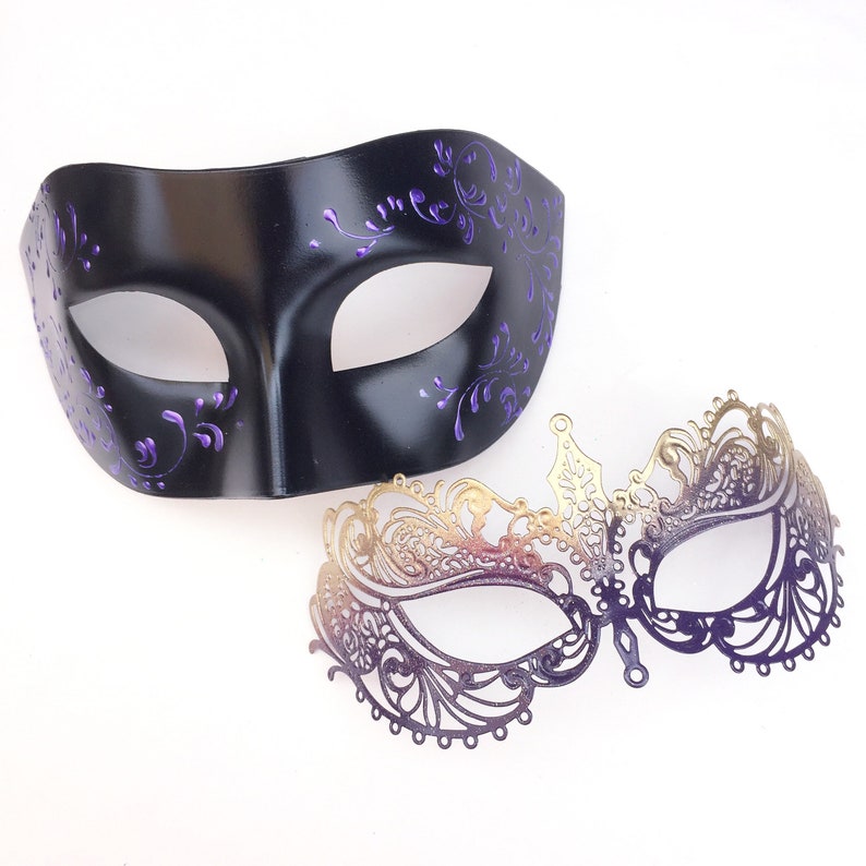 Masquerade Mask Couples Purple Gold Venetian Mask Couple - Etsy