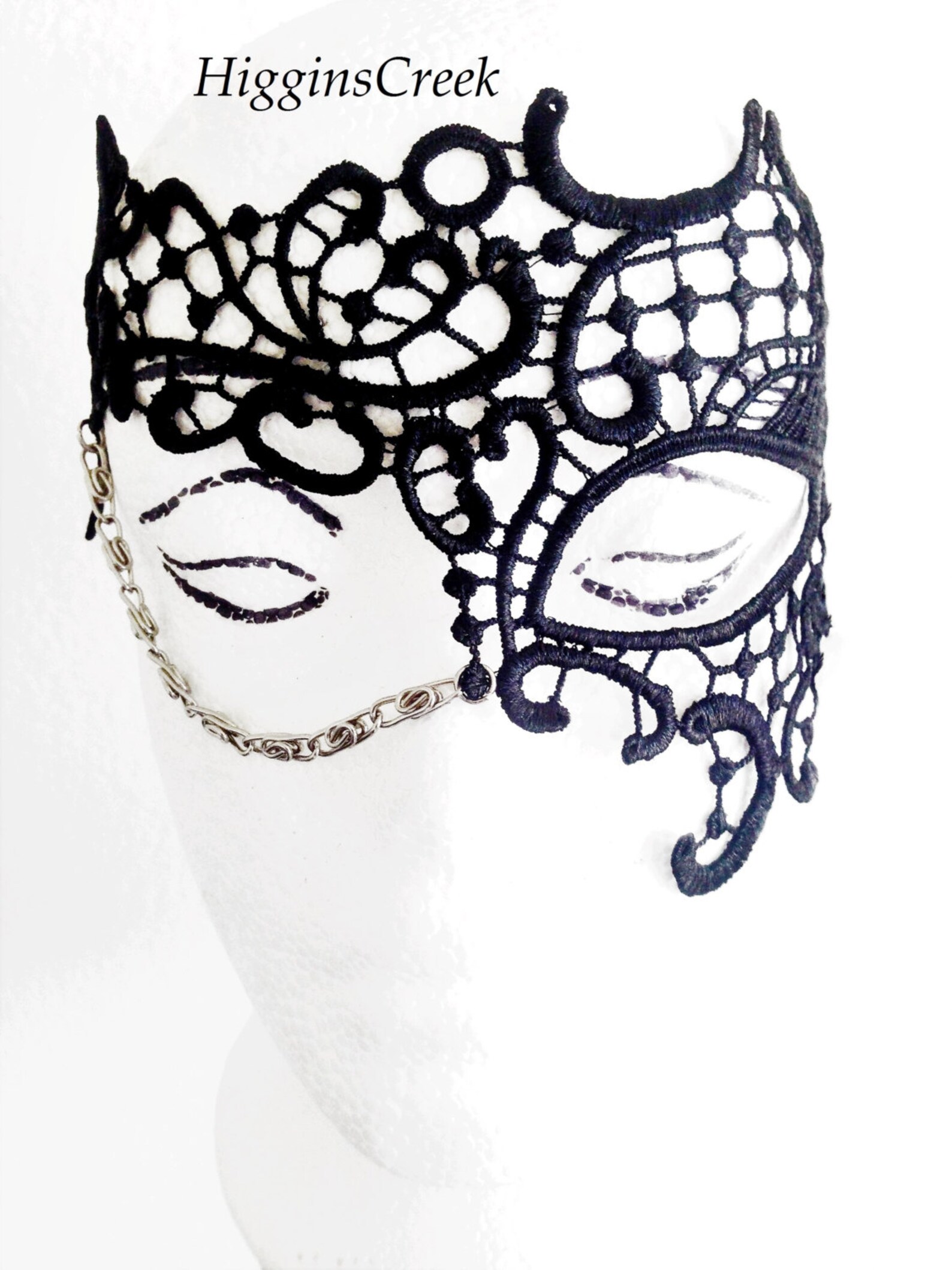 Half Face Masquerade Mask With Chains and Embroidery Lace - Etsy