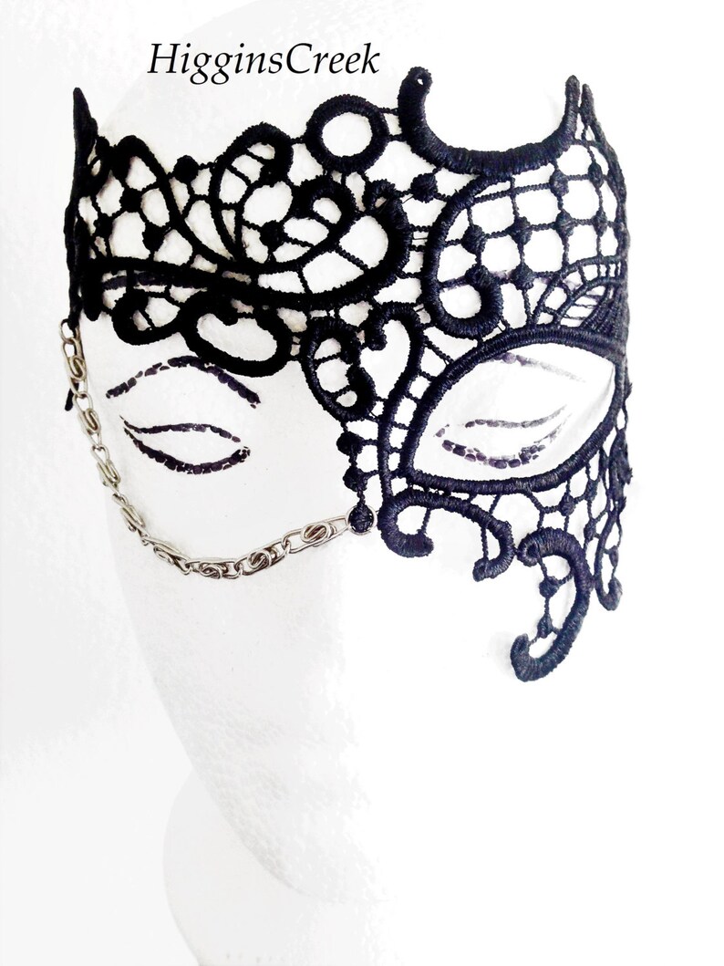Half Face Masquerade Mask With Chains and Embroidery Lace - Etsy
