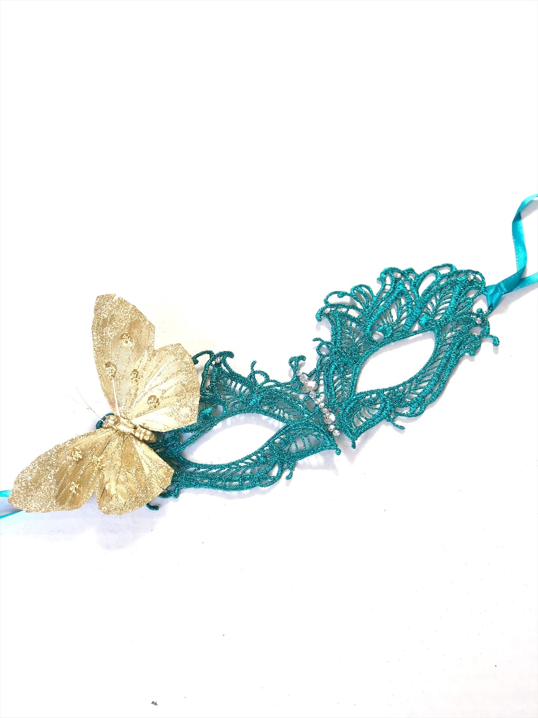 Teal Masquerade Mask Women, Teal Lace Mask, Butterfly Venetian Mask ...