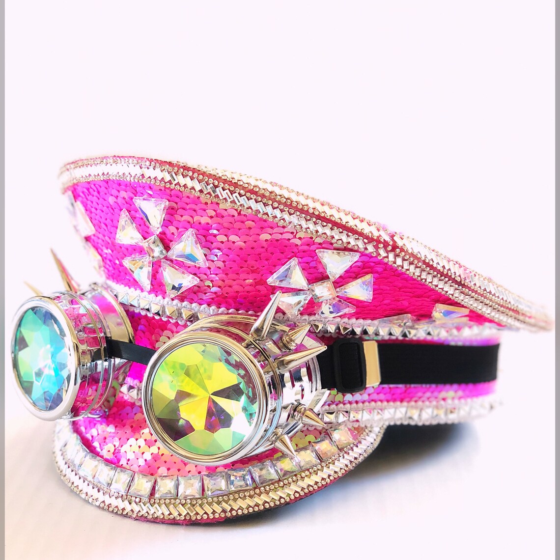Hot Pink Captain Hat woman pink Sequin Rave Hat pink | Etsy