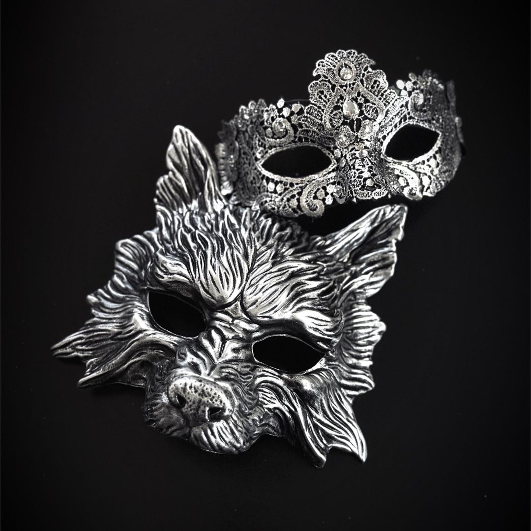 Silver Couples Masquerade Masks Set Wolf Mask Costume Mask Party Mask ...