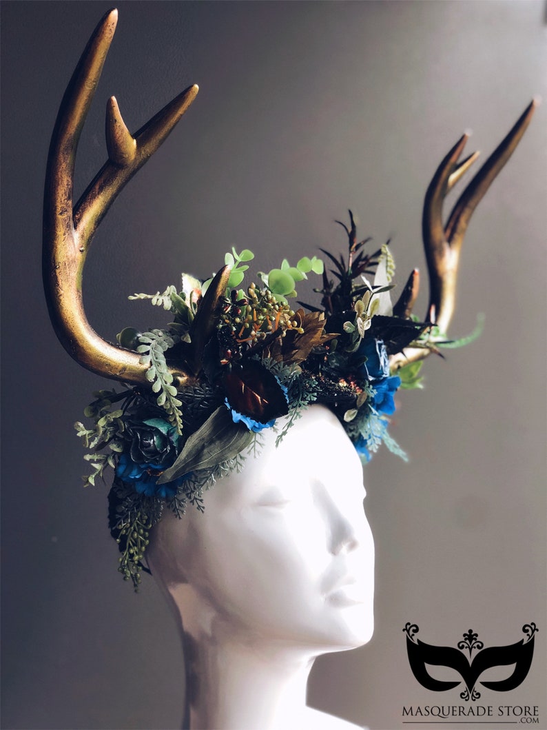 Nature Headpiece With Horns, Deer Antler Headdress, Pagan Samhain ...