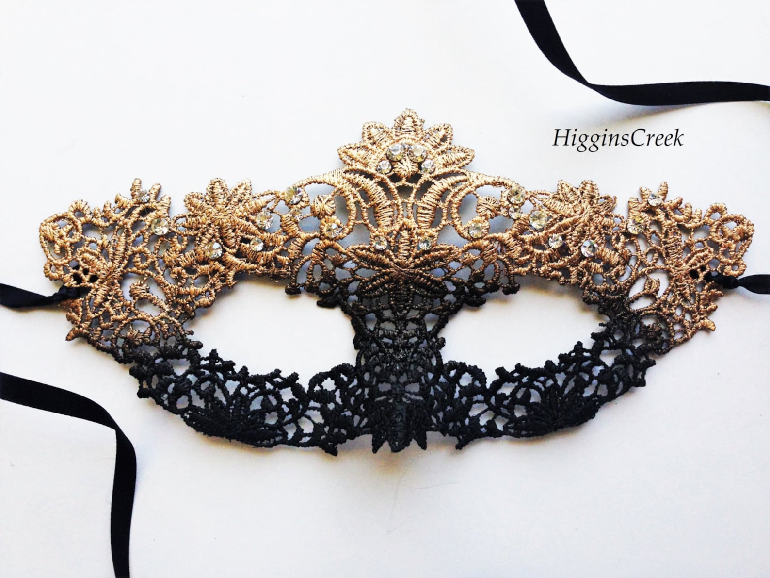 Gold Lace Masquerade Mask, Rhinestone Phantom Mask - Etsy