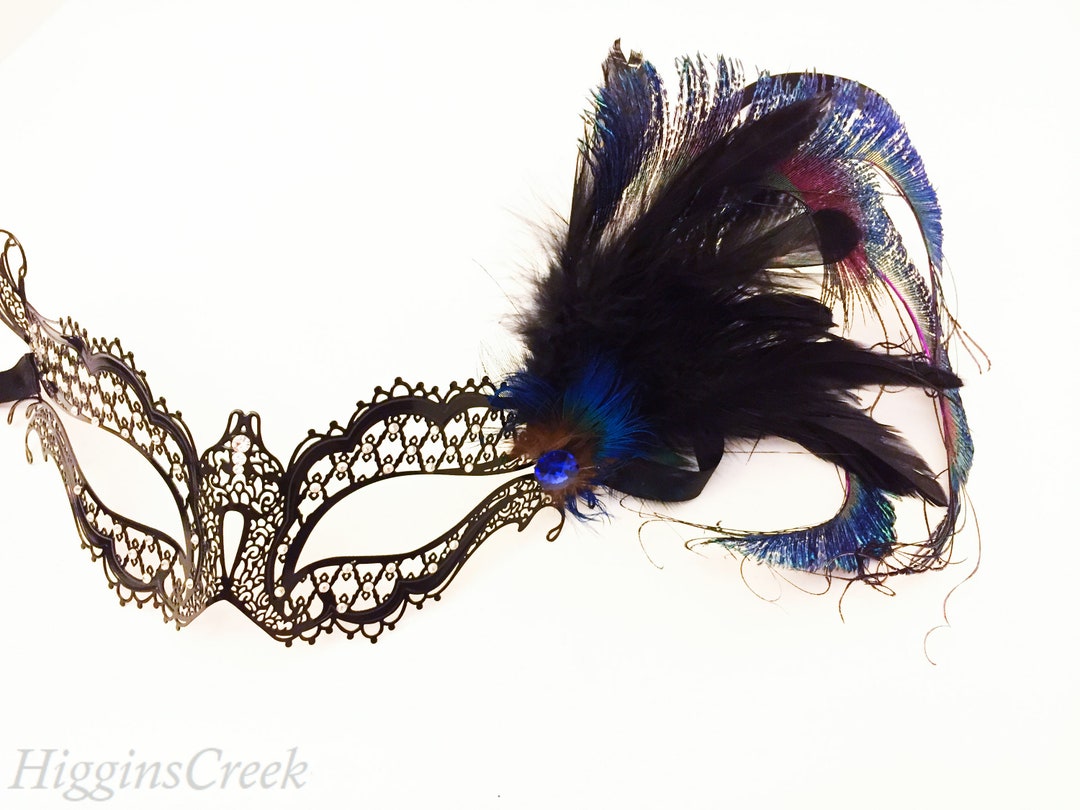 Venetian Feather Masquerade Mask With Feathers Mardi Gras Feather Masks ...