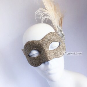 Champagne Masquerade Mask Women, Ivory Feather Mask, Elegant Light Gold ...