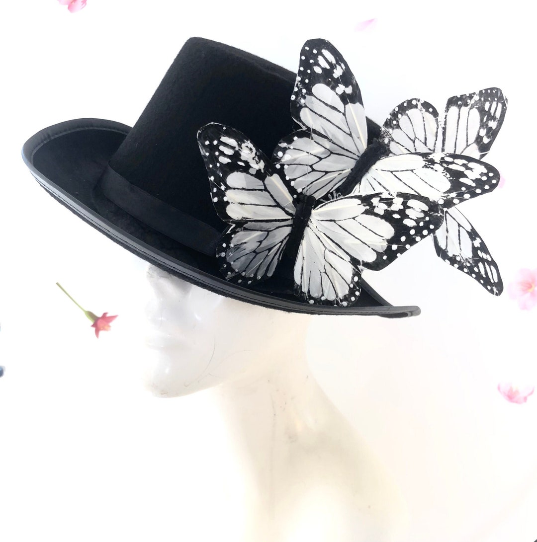 Butterfly Top Hat Black Steampunk Hat With Butterflies - Etsy