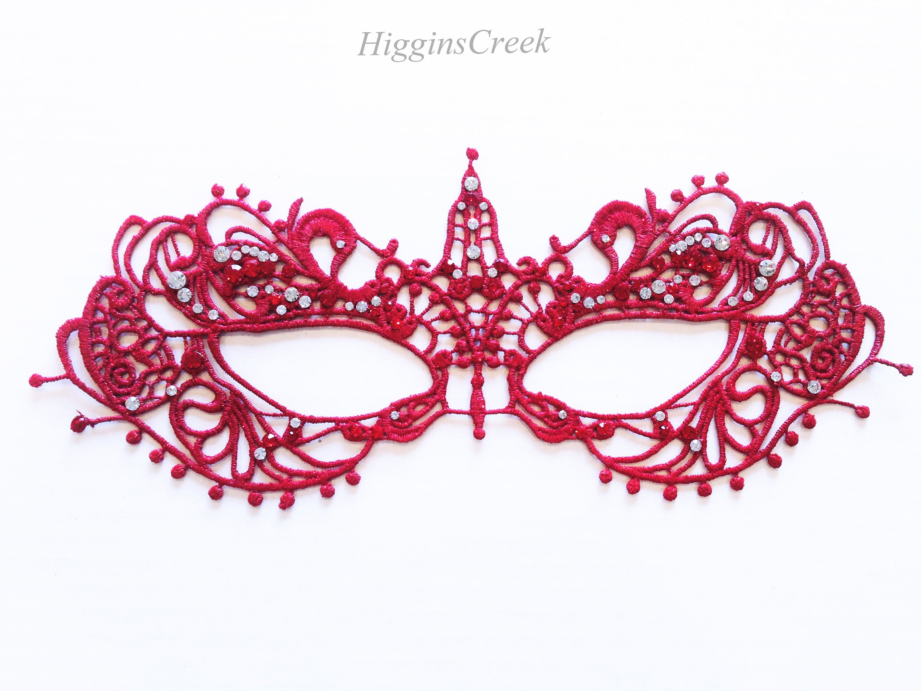 Red Lace Mask With Shimmer, Ruby and Diamonds, Venetian Masquerade Mask ...