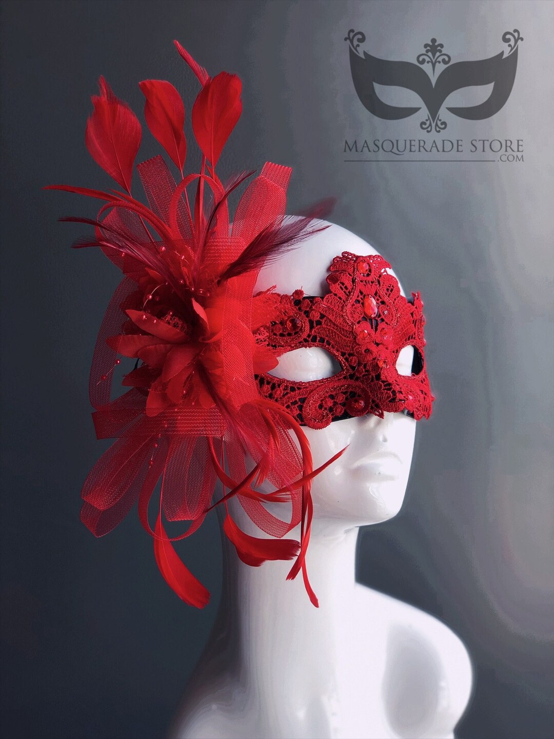 Stunning Red Masquerade Mask Women Feather Mask Masked Ball - Etsy